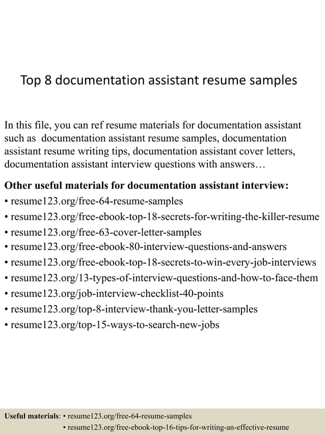 Top 8 documentation assistant resume samples | PDF