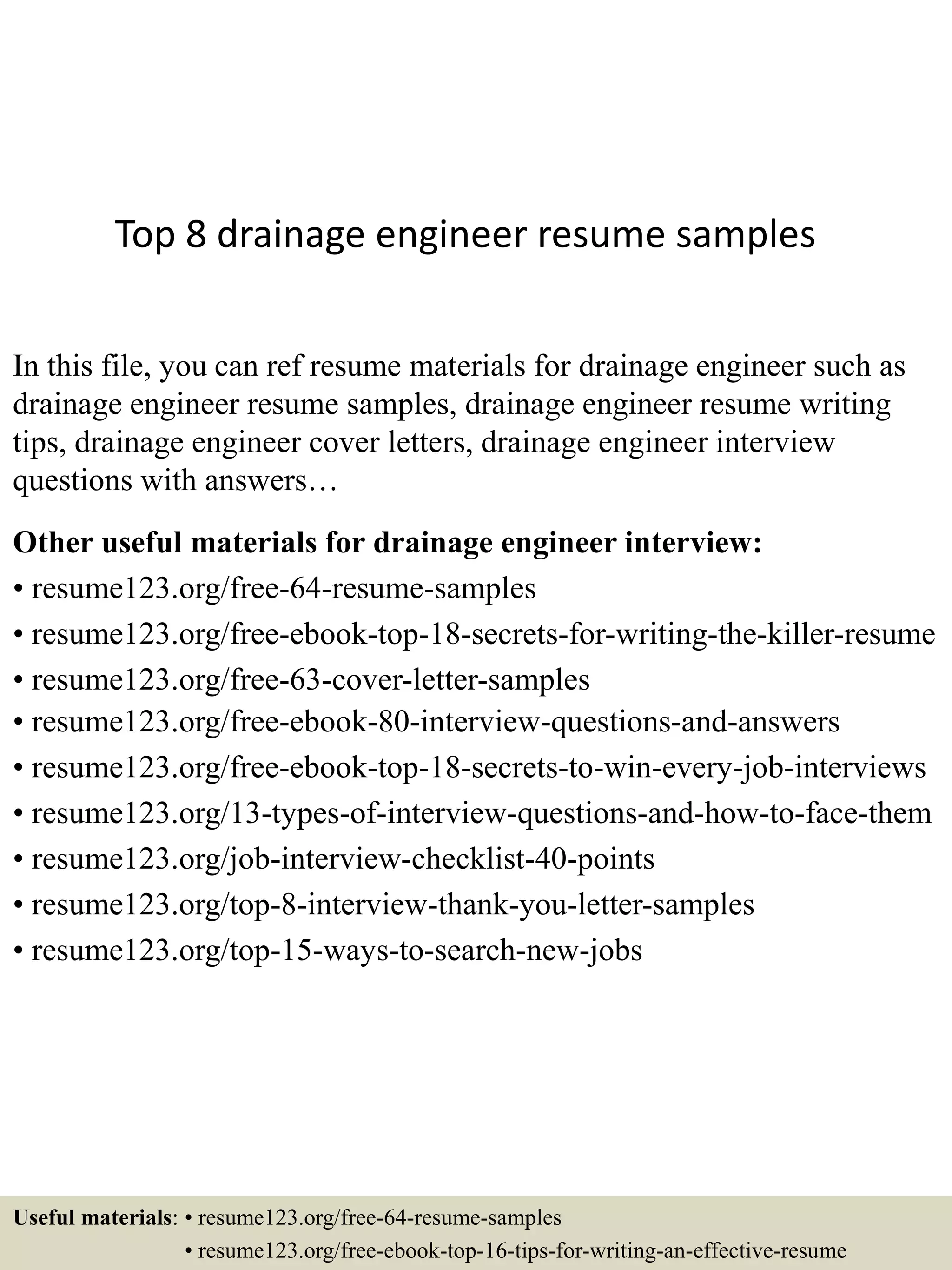 Top 8 drainage engineer resume samples | PPTX