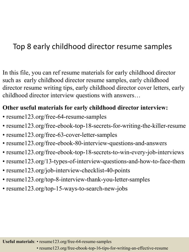 Top 8 early childhood director resume samples | PDF