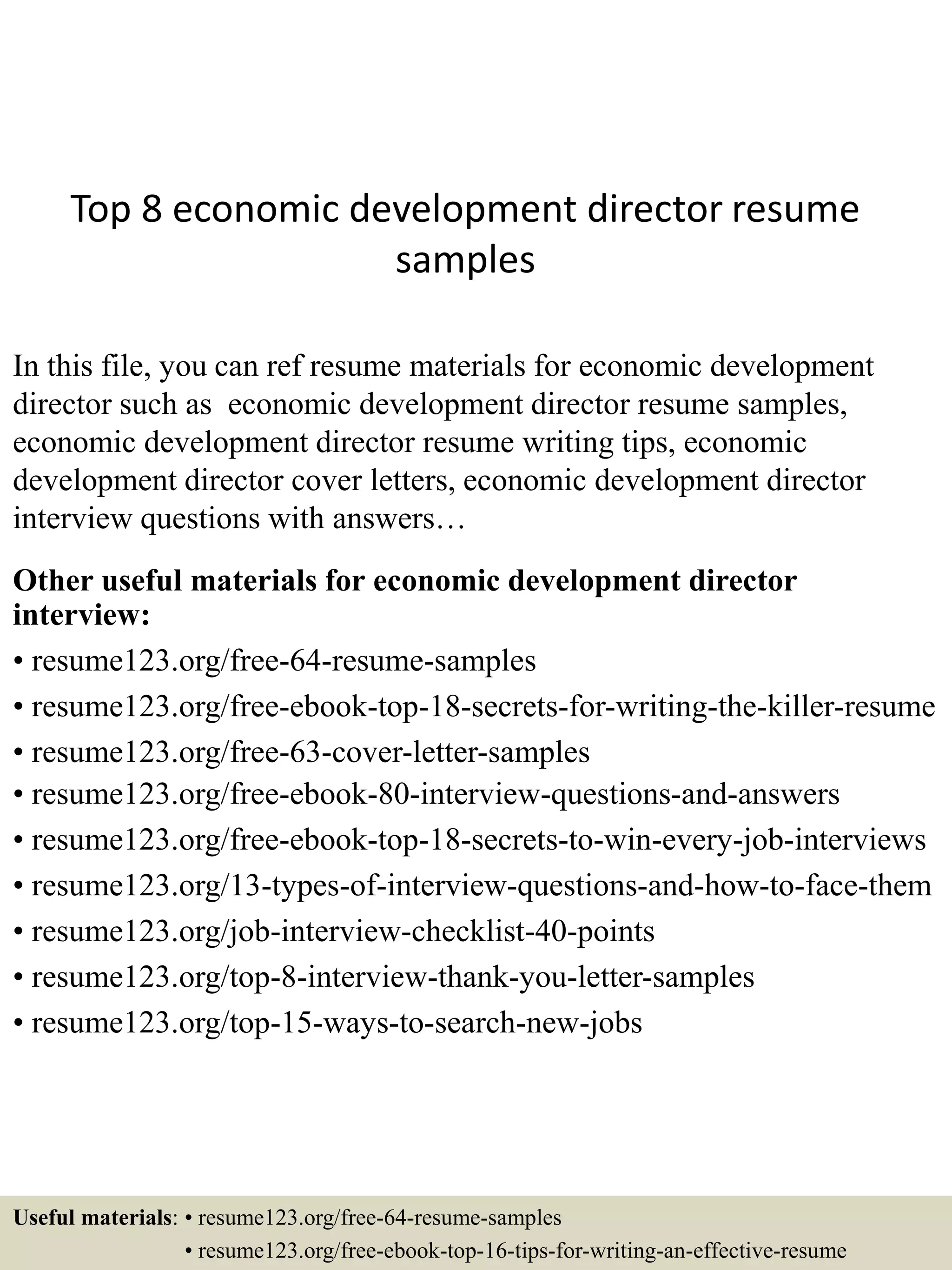 Top 8 economic development director resume samples | PDF