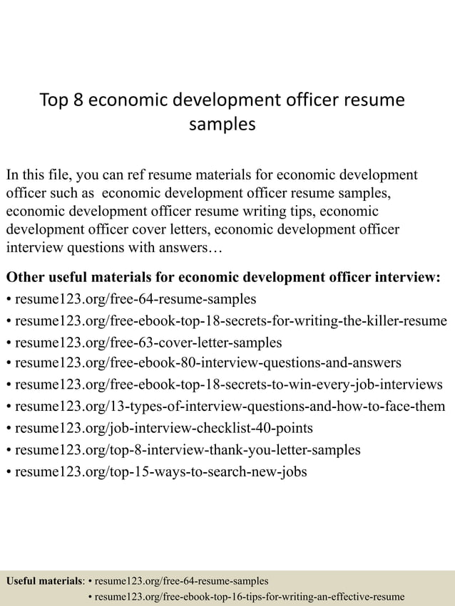 Top 8 economic development officer resume samples | PDF