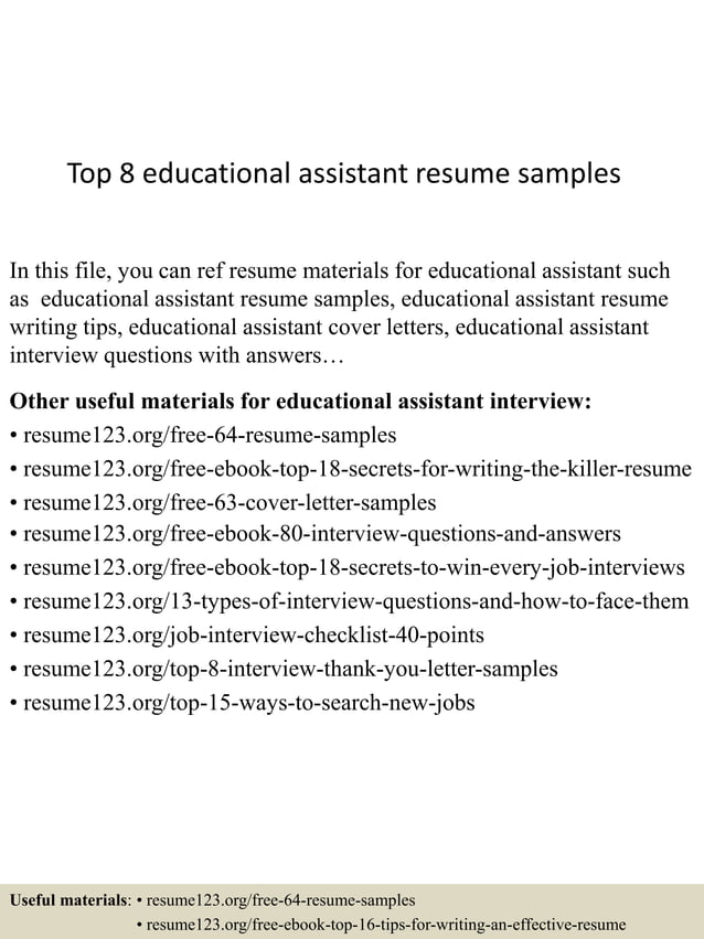 Top 8 educational assistant resume samples | PDF