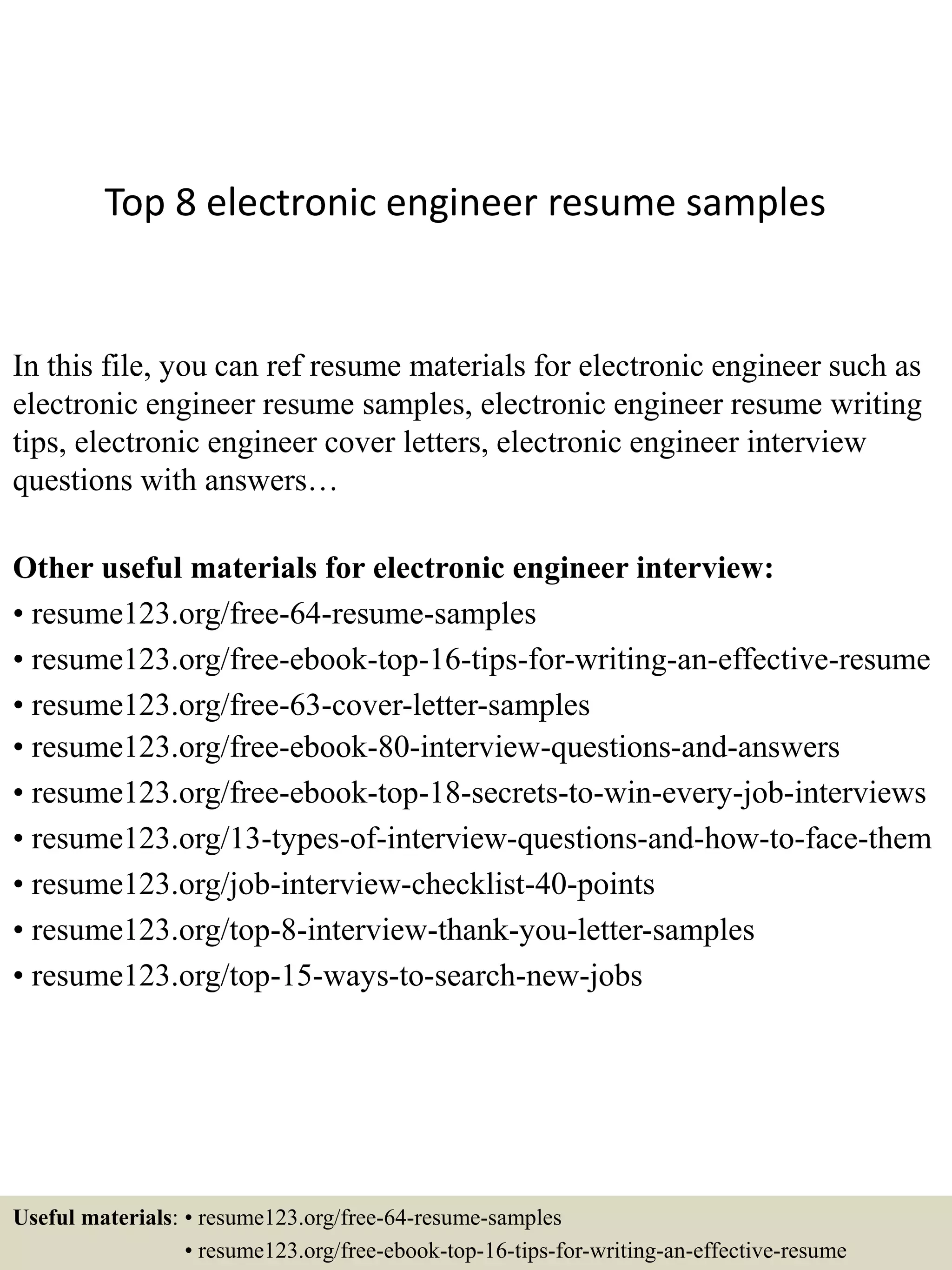Top 8 electronic engineer resume samples | PDF