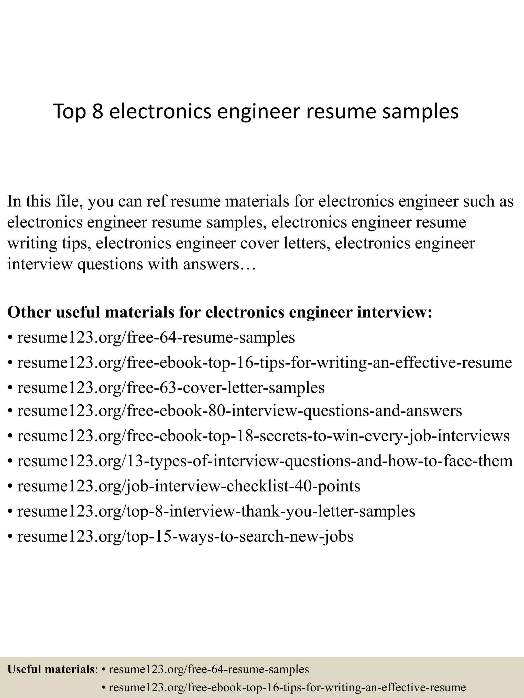 Top 8 electronics engineer resume samples | PDF