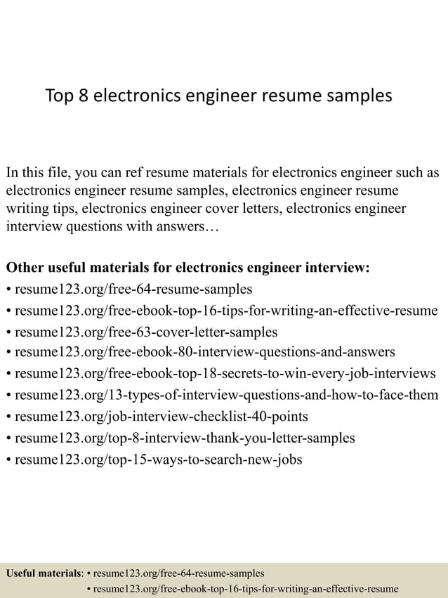 Top 8 electronics engineer resume samples | PDF