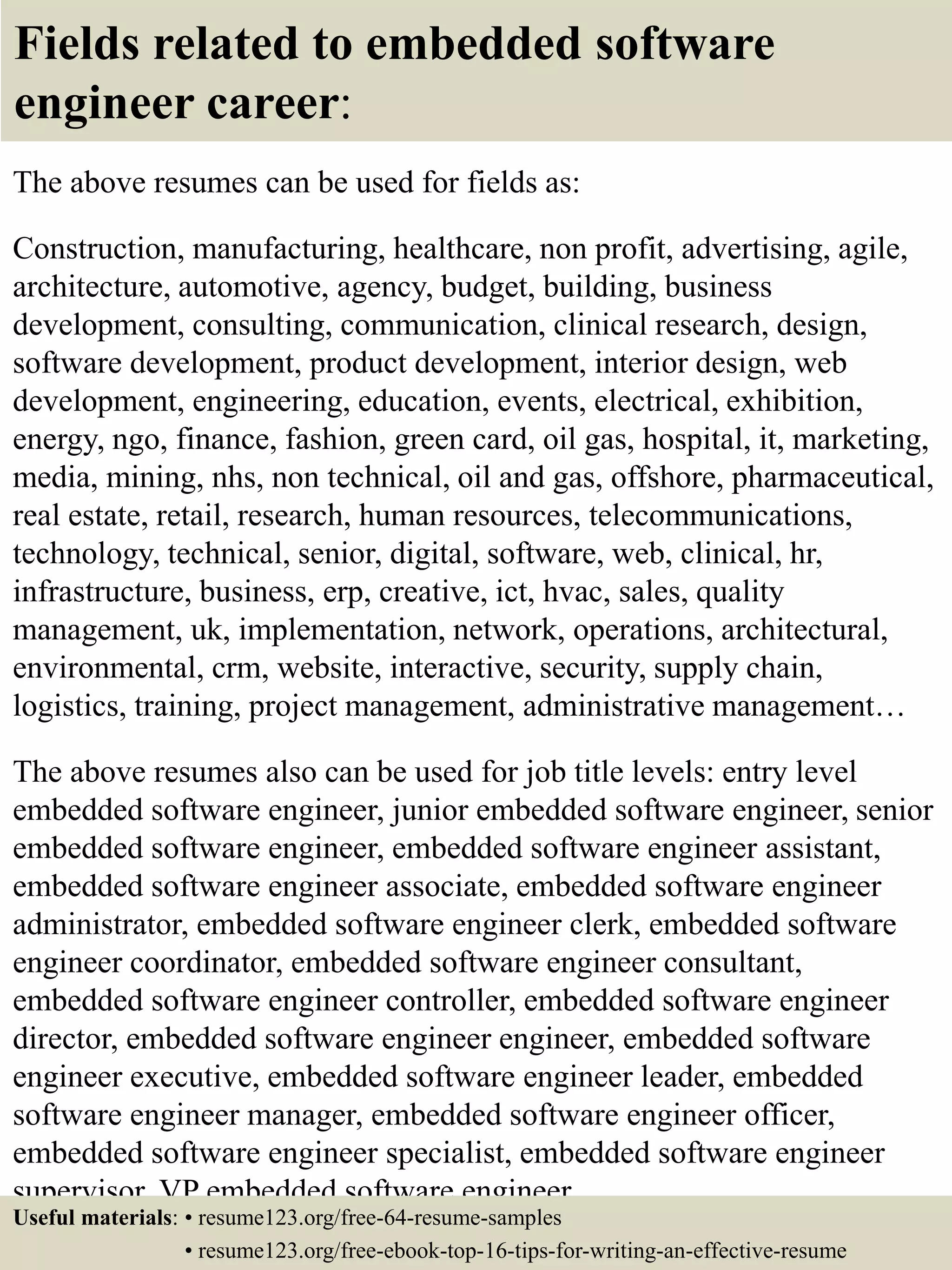 Top 8 embedded software engineer resume samples | PPTX
