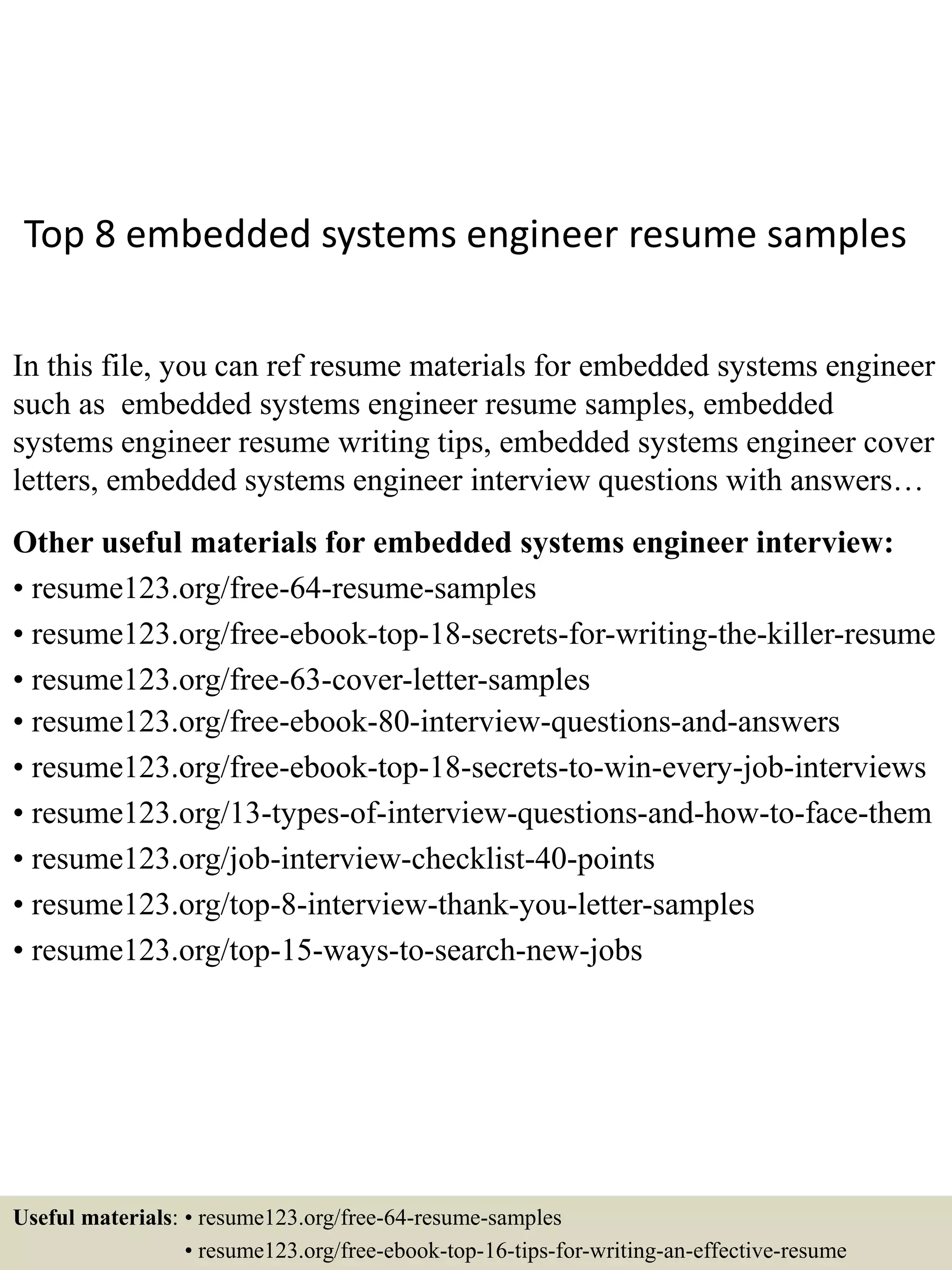 Top 8 embedded systems engineer resume samples | PDF