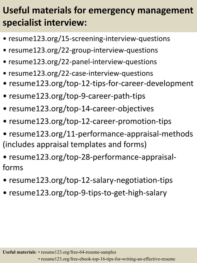 Top 8 emergency management specialist resume samples | PDF