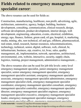 Top 8 emergency management specialist resume samples | PDF