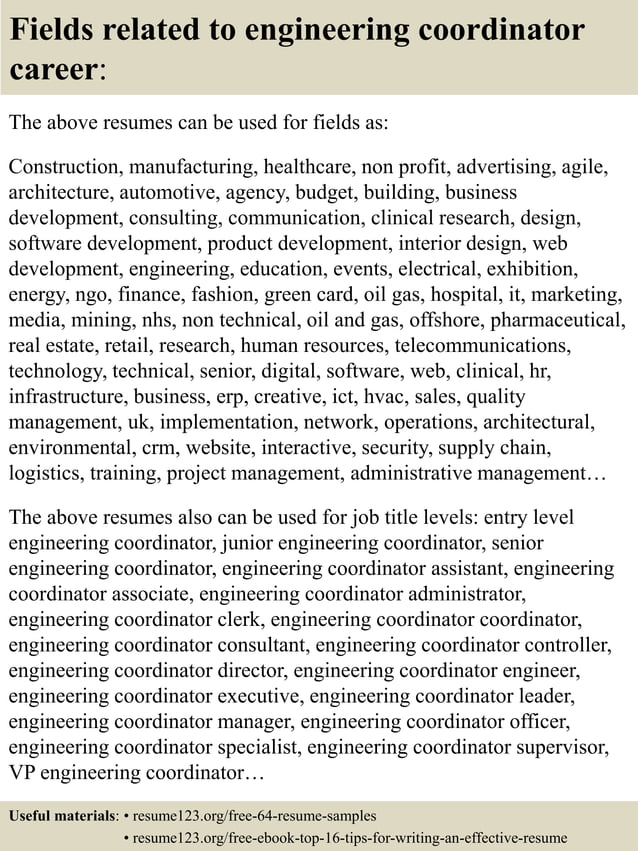 Top 8 engineering coordinator resume samples | PDF