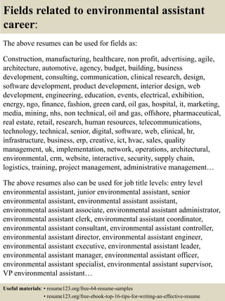 Top 8 environmental assistant resume samples | PPTX