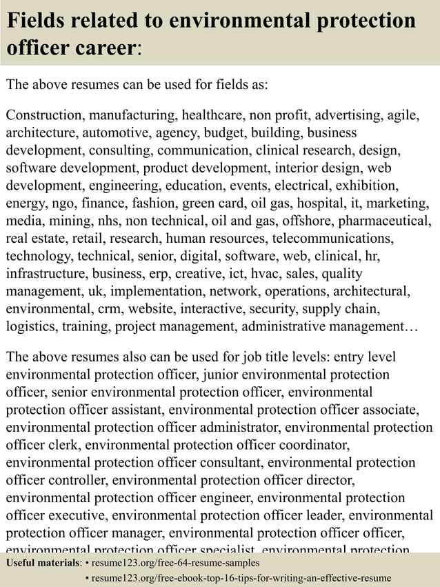 Top 8 environmental protection officer resume samples | PDF