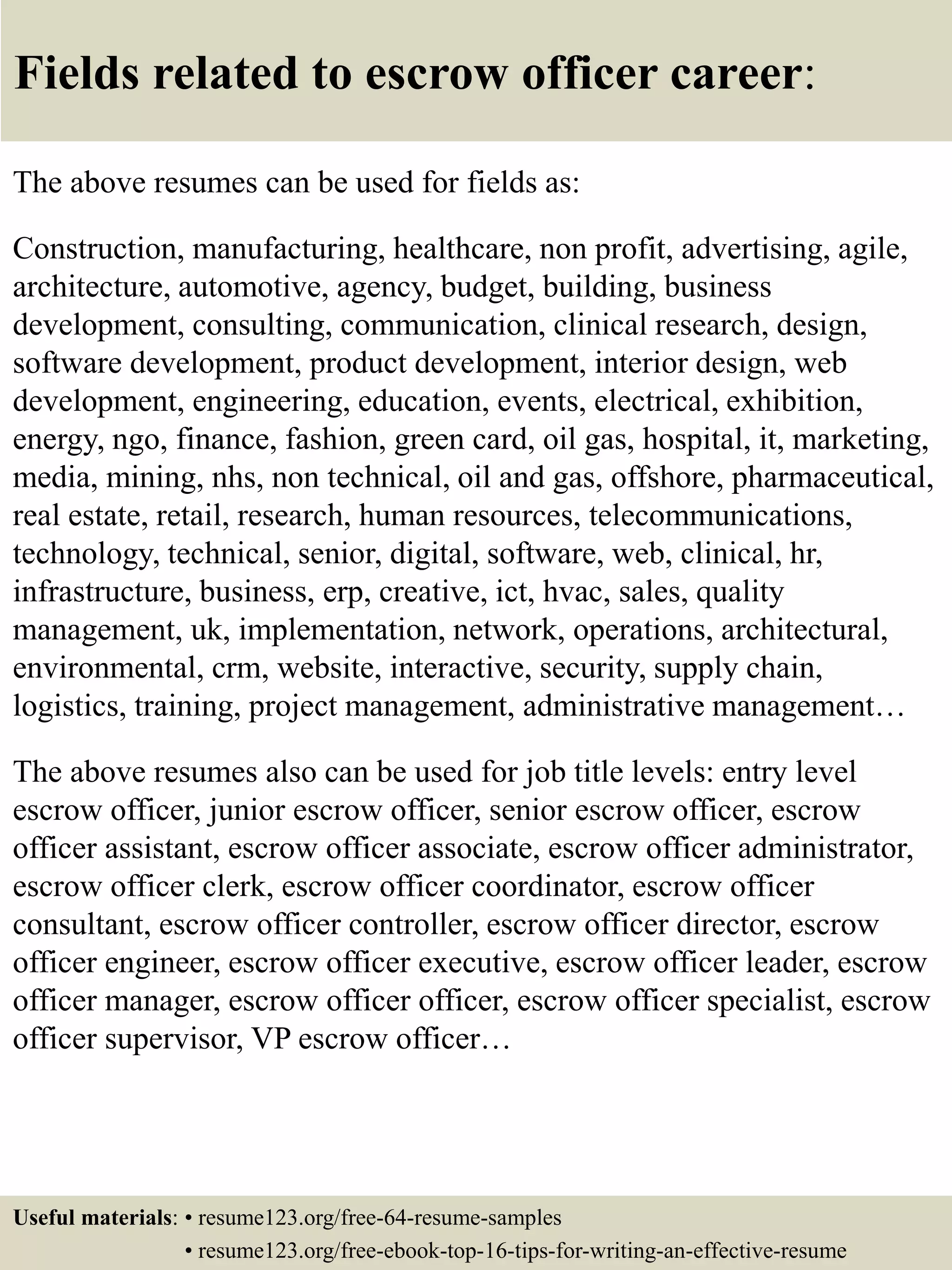 Top 8 escrow officer resume samples | PPTX