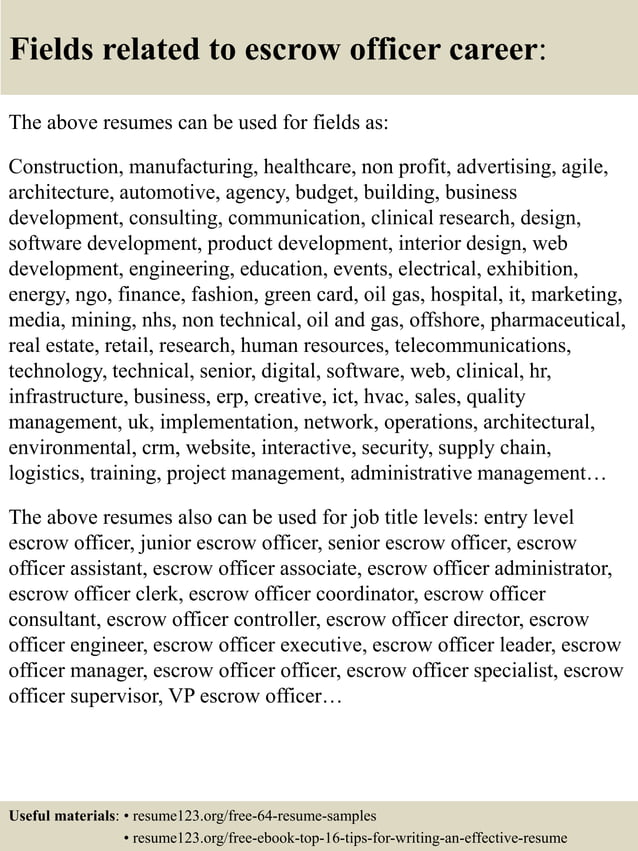Top 8 escrow officer resume samples | PDF