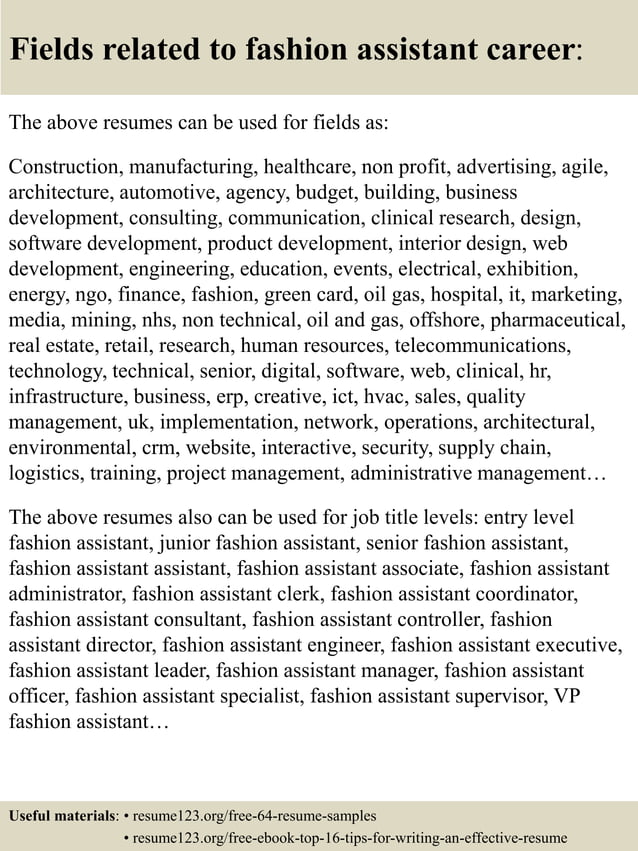Top 8 fashion assistant resume samples | PPTX