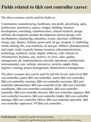 Top 8 f&b cost controller resume samples | PPTX | Resume Writing and ...