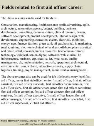 Top 8 first aid officer resume samples | PDF
