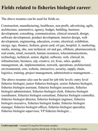 Top 8 fisheries biologist resume samples | PPTX
