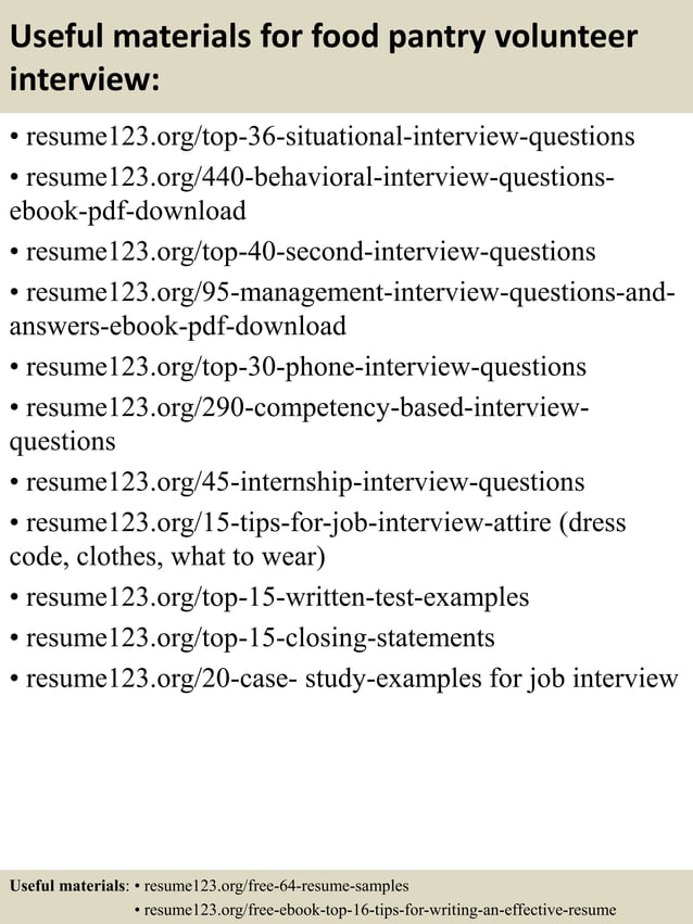 Top 8 food pantry volunteer resume samples | PPTX