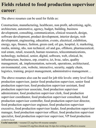 Top 8 food production supervisor resume samples | PPTX