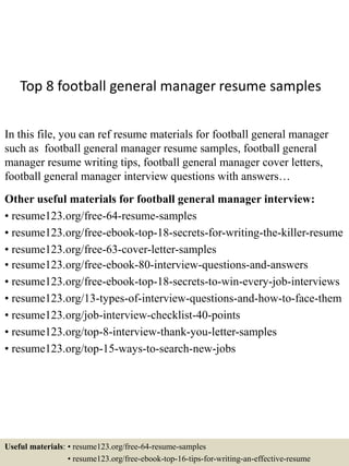 Top 8 football general manager resume samples | PDF