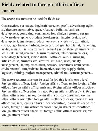 Top 8 foreign affairs officer resume samples | PDF
