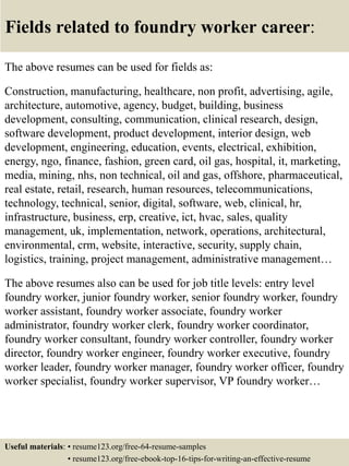 Top 8 foundry worker resume samples | PPTX