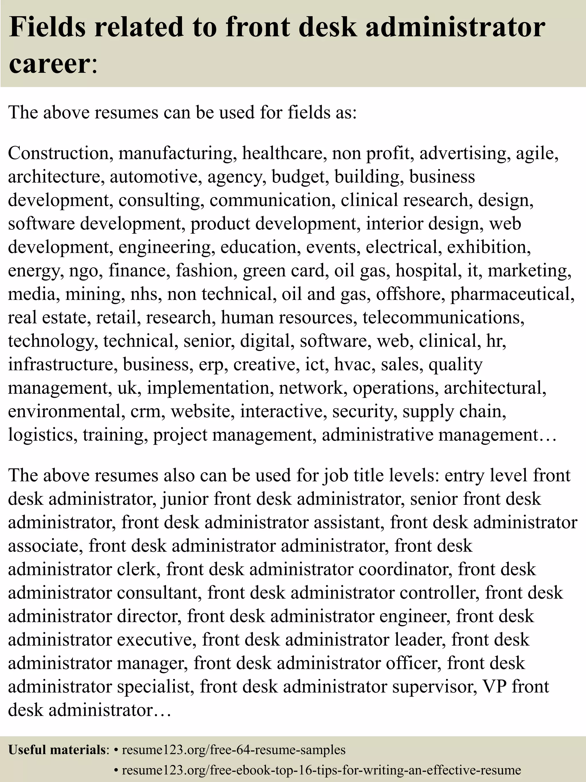 Top 8 front desk administrator resume samples | PPTX | Resume Writing ...