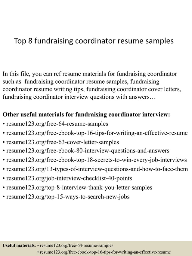 Top 8 fundraising coordinator resume samples | PPTX