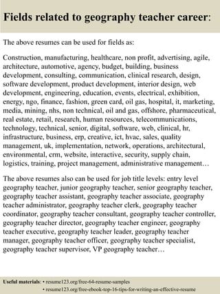 Top 8 geography teacher resume samples | PDF