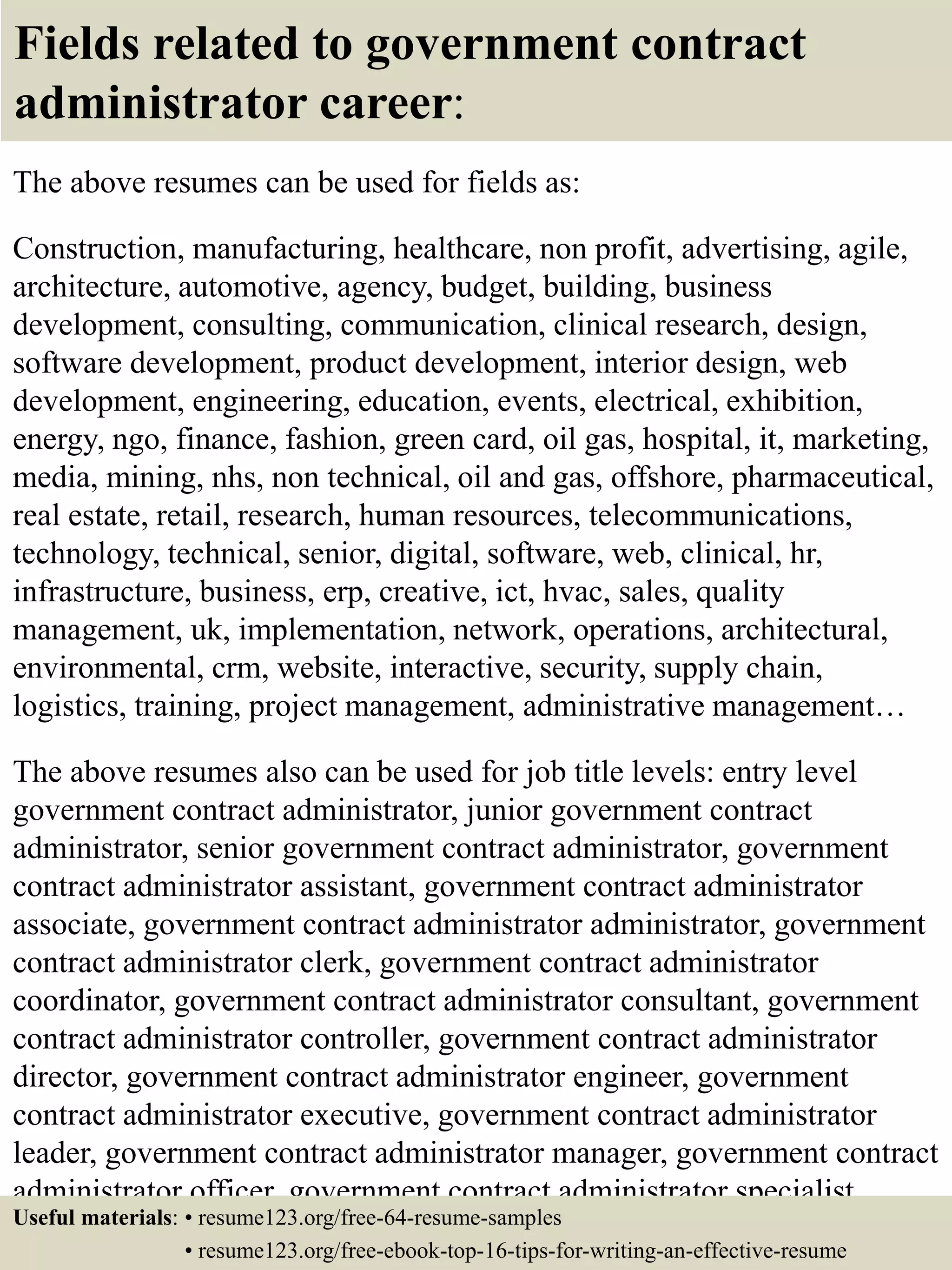 Top 8 government contract administrator resume samples | PPTX | Resume ...