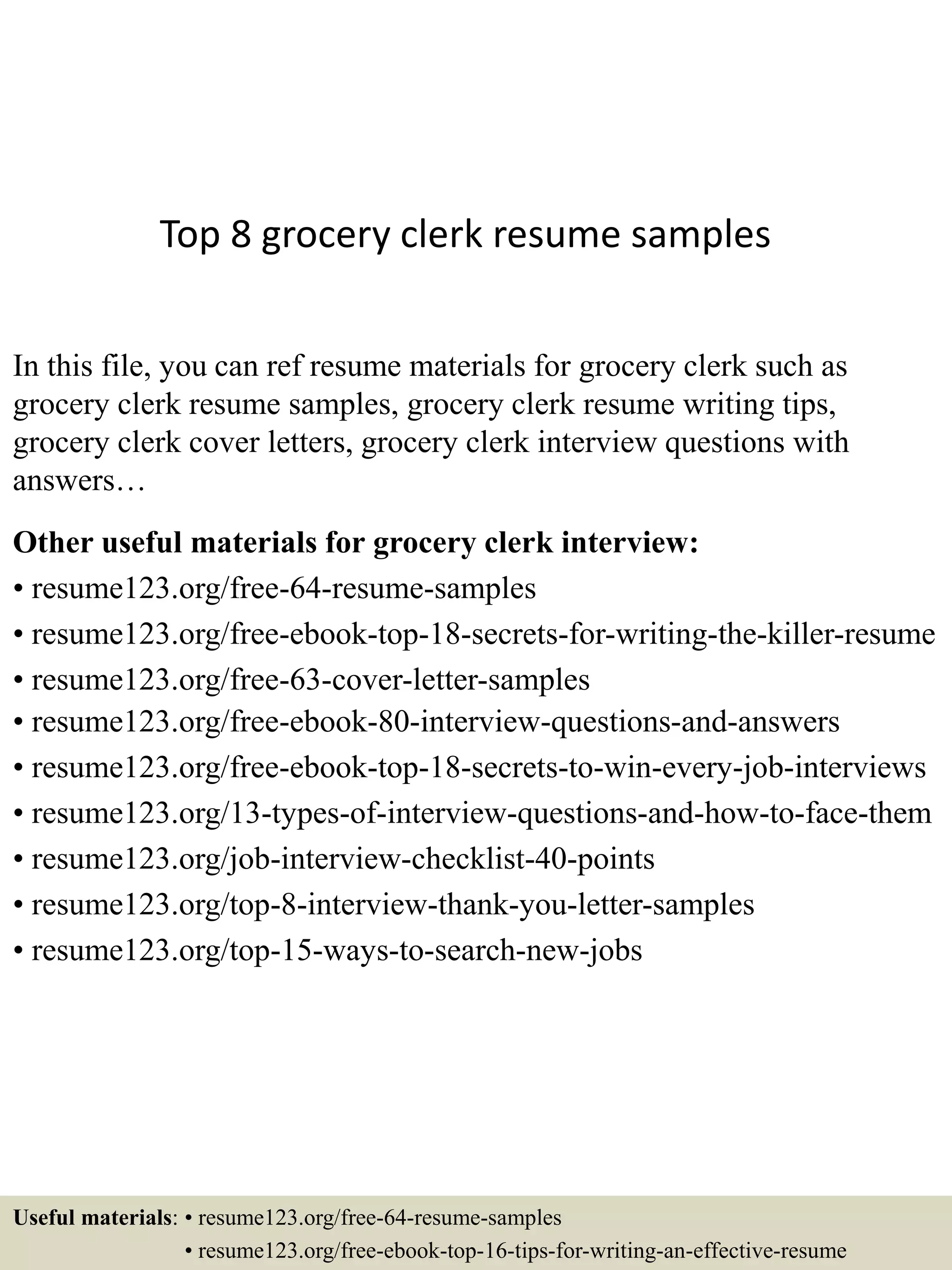 Top 8 grocery clerk resume samples | PDF