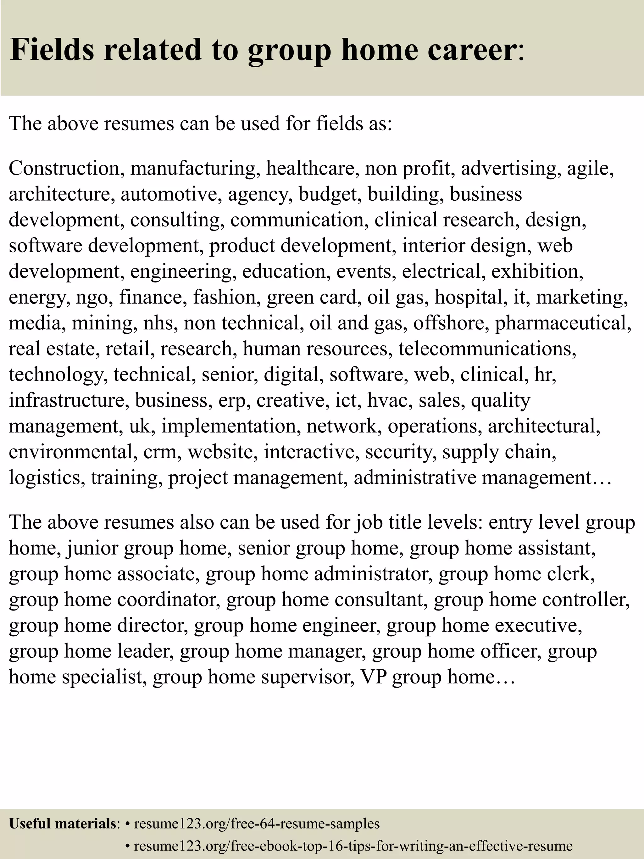 Top 8 group home resume samples | PPTX