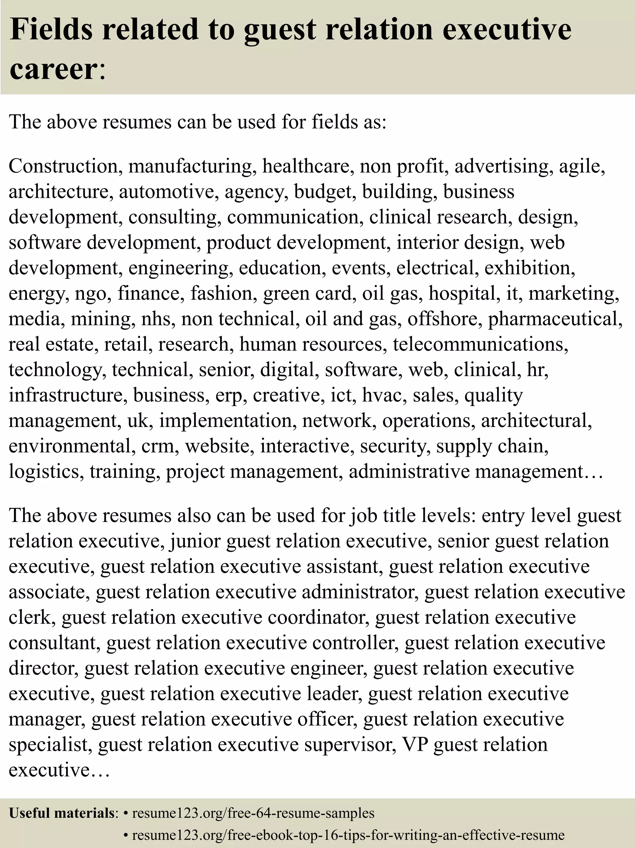 Top 8 guest relation executive resume samples | PPTX