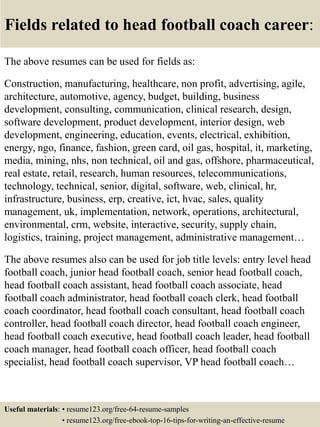 Top 8 head football coach resume samples | PPTX