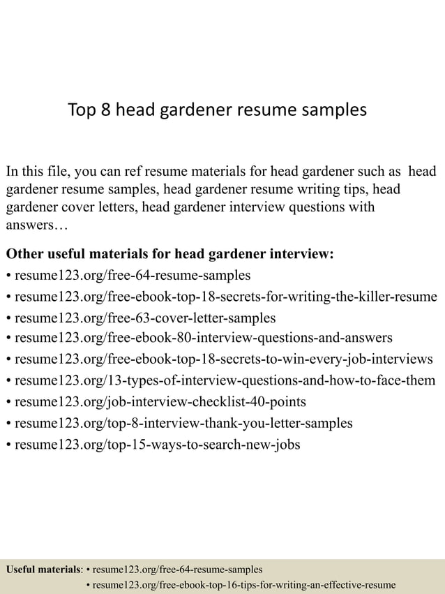 Top 8 head gardener resume samples | PDF | Free Download