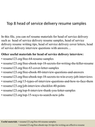 Top 8 head of service delivery resume samples | PDF
