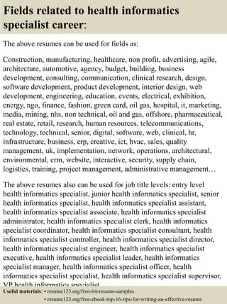 Top 8 health informatics specialist resume samples | PPTX