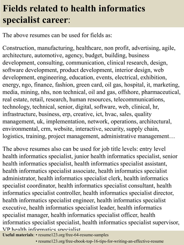 Top 8 health informatics specialist resume samples | PDF | Free Download