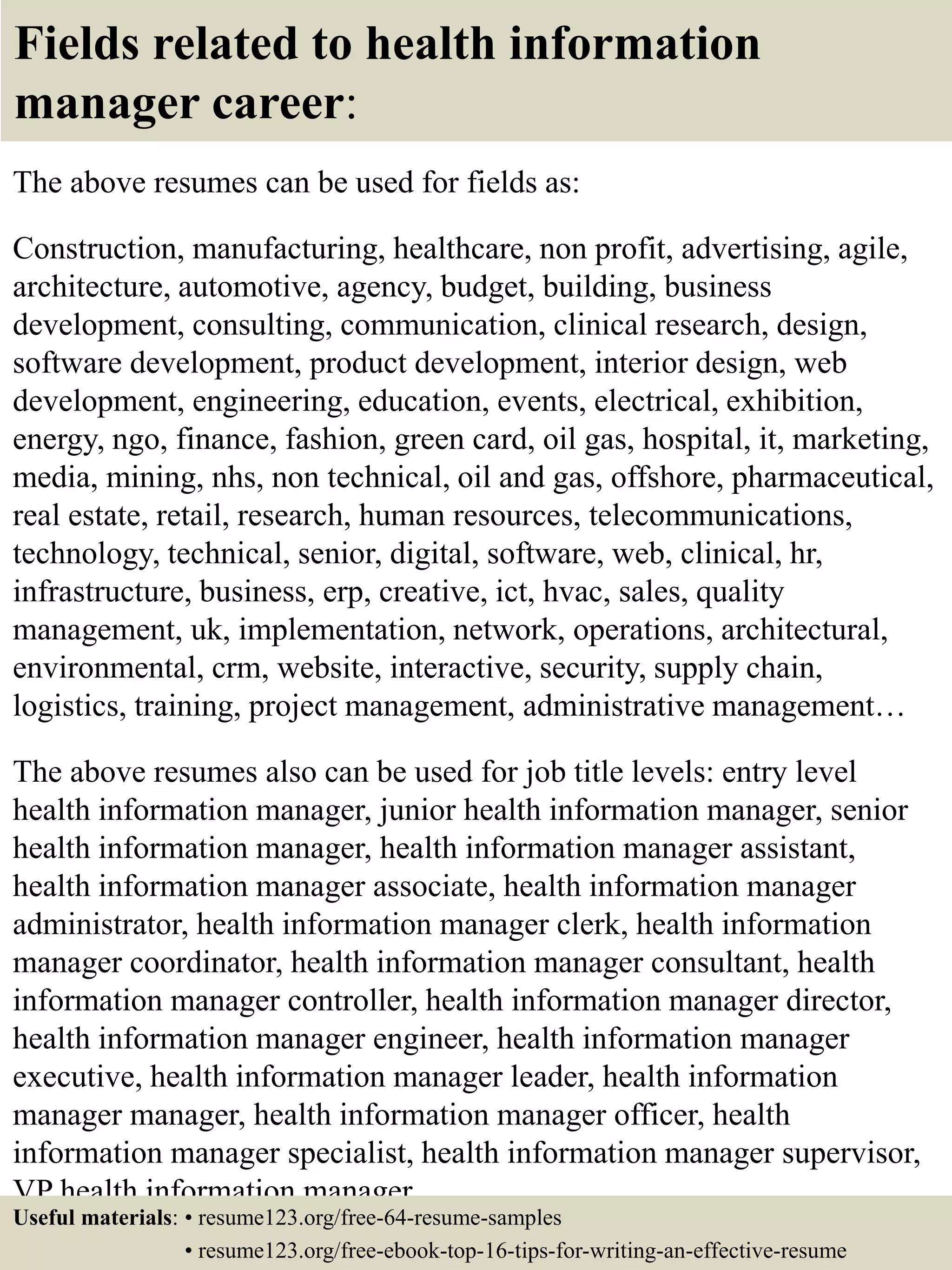 Top 8 health information manager resume samples | PPTX | Resume Writing ...