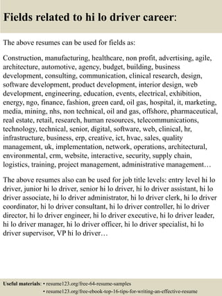 Top 8 hi lo driver resume samples | PPTX