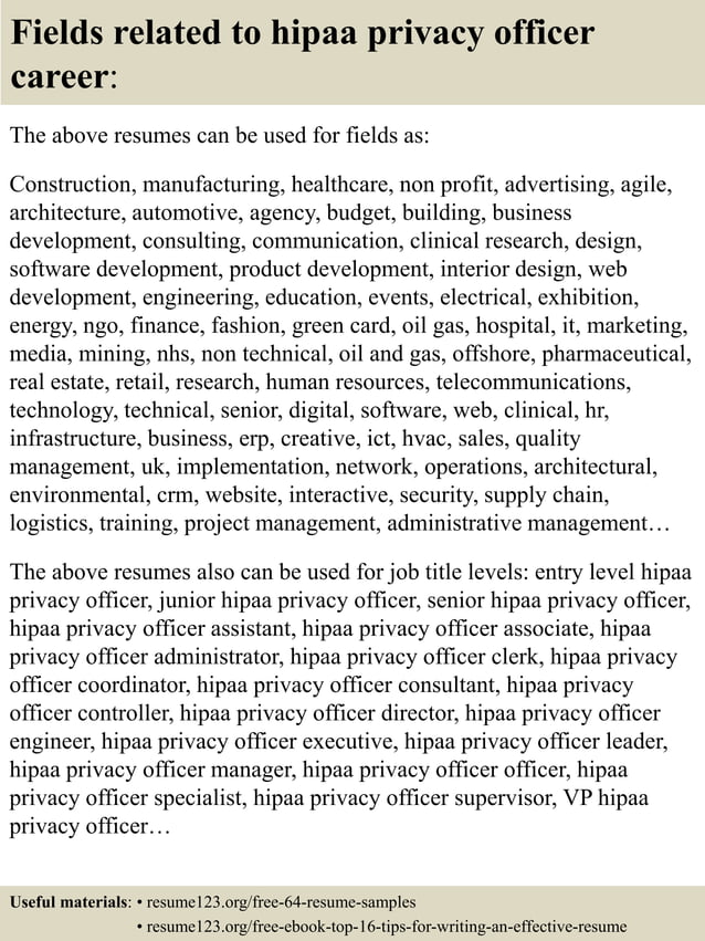 Top 8 hipaa privacy officer resume samples | PPTX