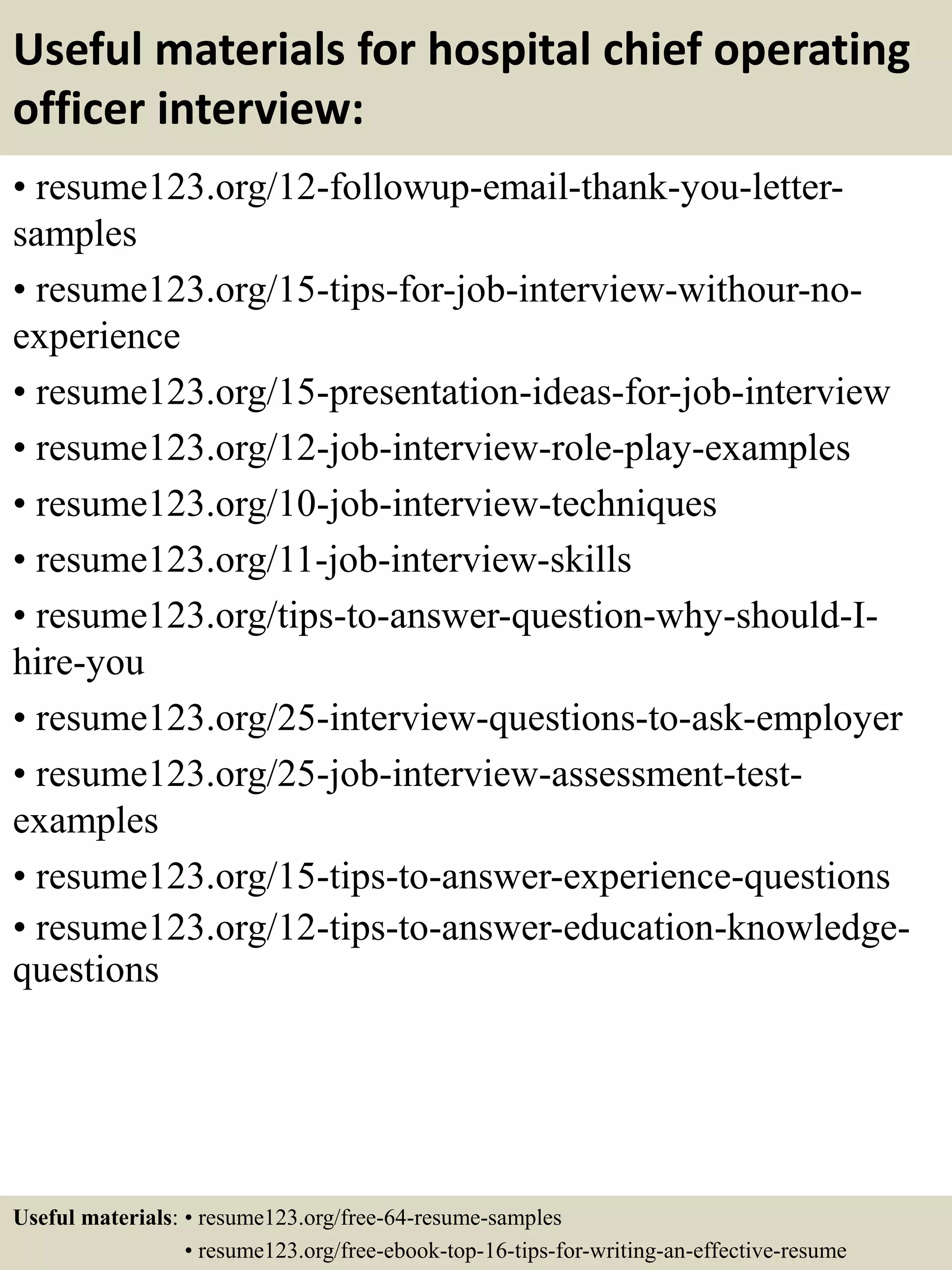 Top 8 hospital chief operating officer resume samples | PPTX