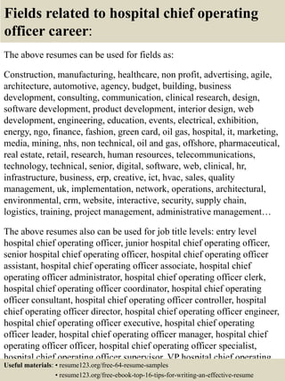 Top 8 hospital chief operating officer resume samples | PPTX