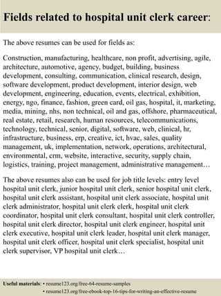 Top 8 hospital unit clerk resume samples | PPTX