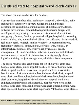 Top 8 hospital ward clerk resume samples | PPTX