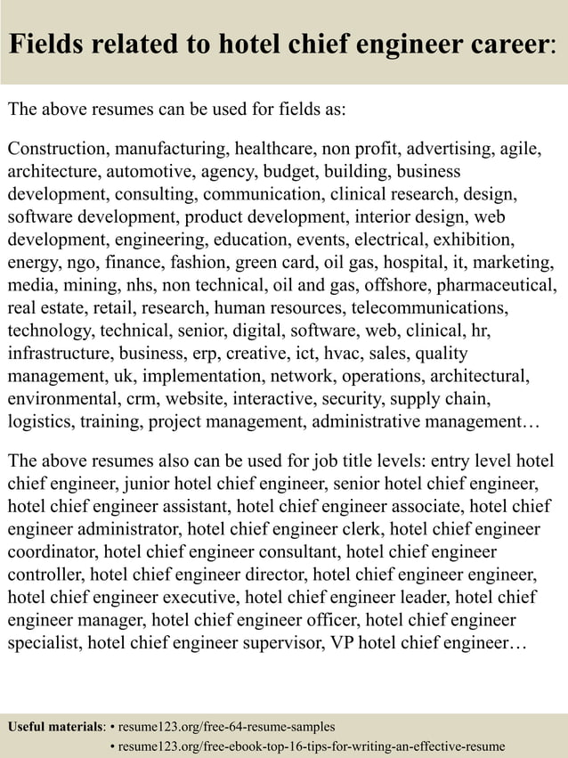 Top 8 hotel chief engineer resume samples | PPTX