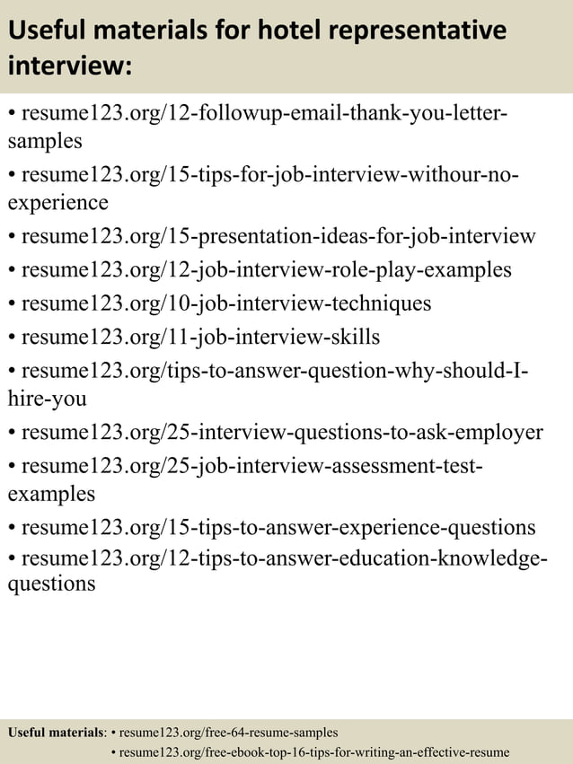 Top 8 hotel representative resume samples | PPTX