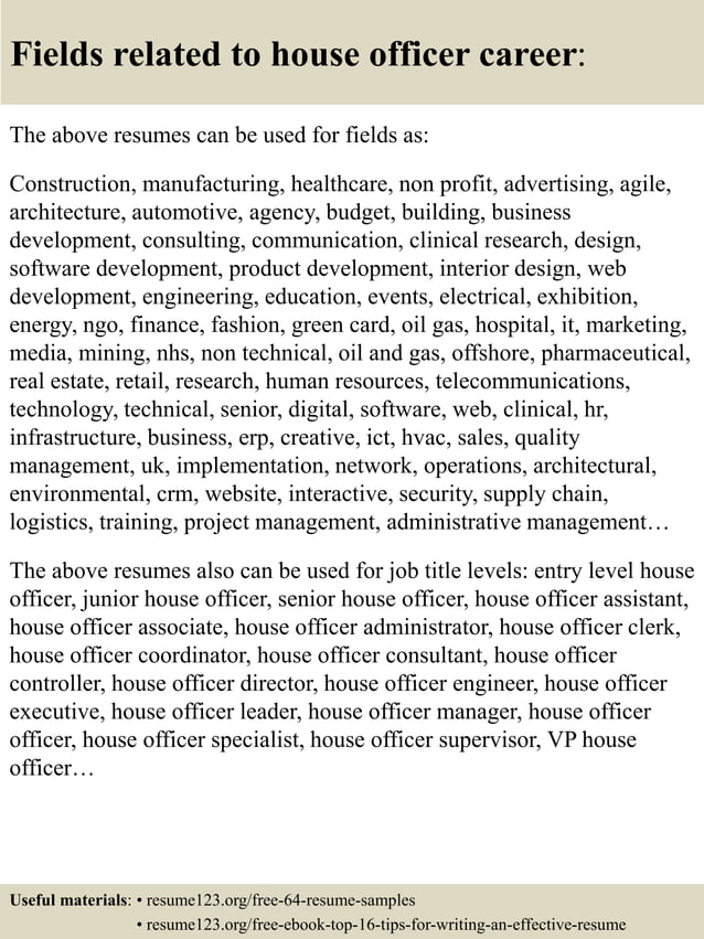 Top 8 house officer resume samples | PPTX