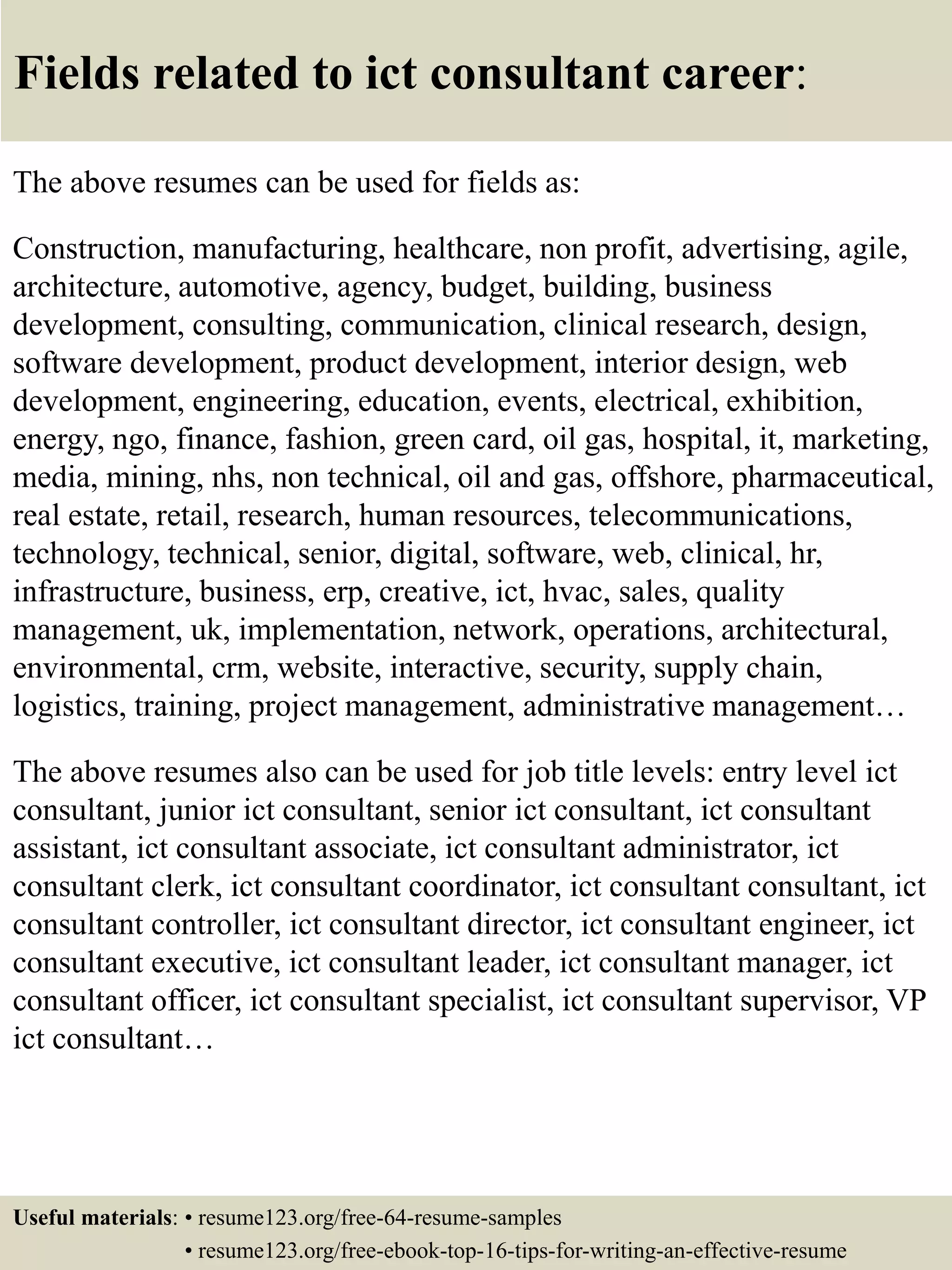 Top 8 ict consultant resume samples | PPTX | Resume Writing and Advice ...